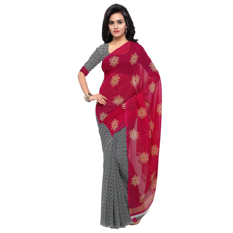 Magenta printed georgette saree with blouse - Ankit Fashions - 2445336