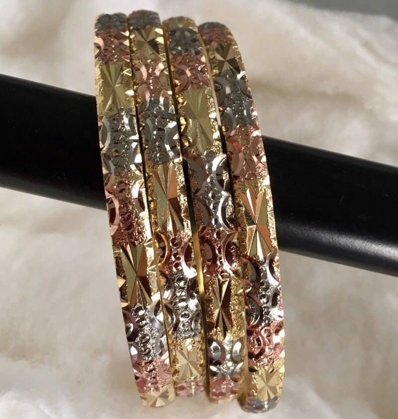 3 Tone Gold Plated 4 Bangle Set Bg34 - ETHNIC INDIA - 2456700