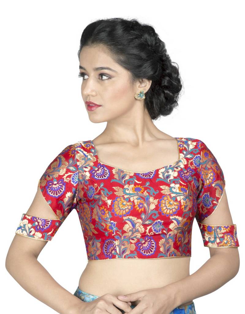 Cut Our Sleeves Red Multicolor Open Blouse - muhenera s - 2483170