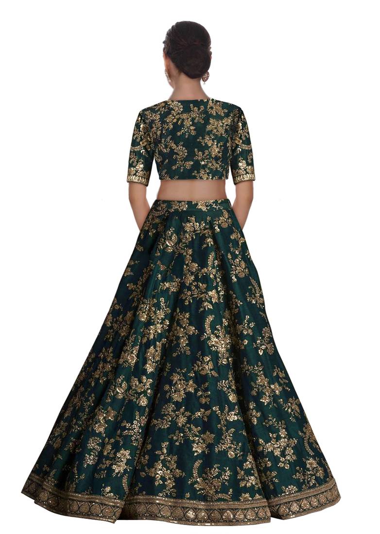 Dark rama green Bridal Lehenga choli with heavy lace work on dupatta ...