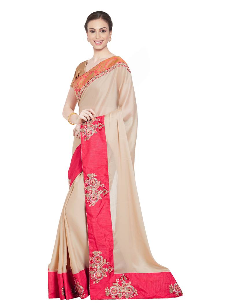 Indian Women beige(chiku) color two tone bright georgette Saree ...