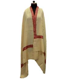 Off White with Brown embroidered Border Pashmina Kashmiri Shawl ...