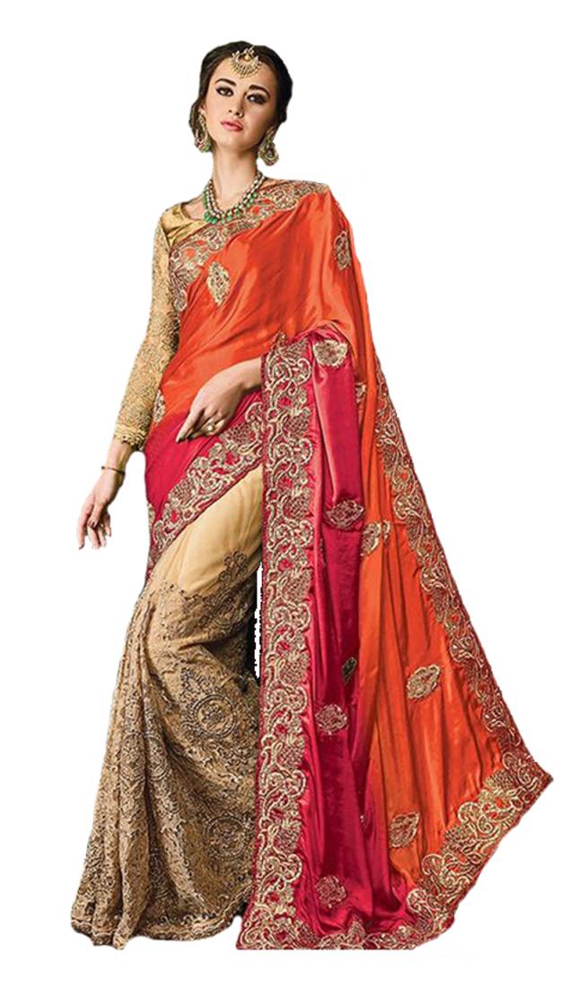 Multicolor embroidered nylon saree with blouse - HD Fashion - 2492585