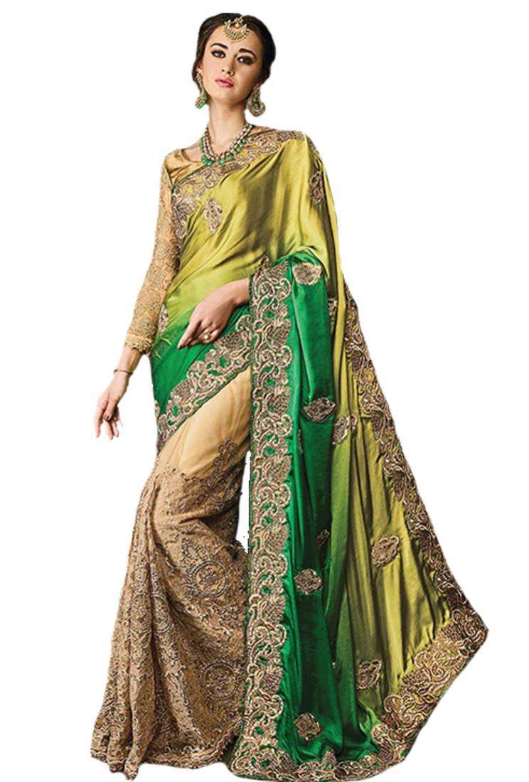 Multicolor embroidered nylon saree with blouse - HD Fashion - 2492586