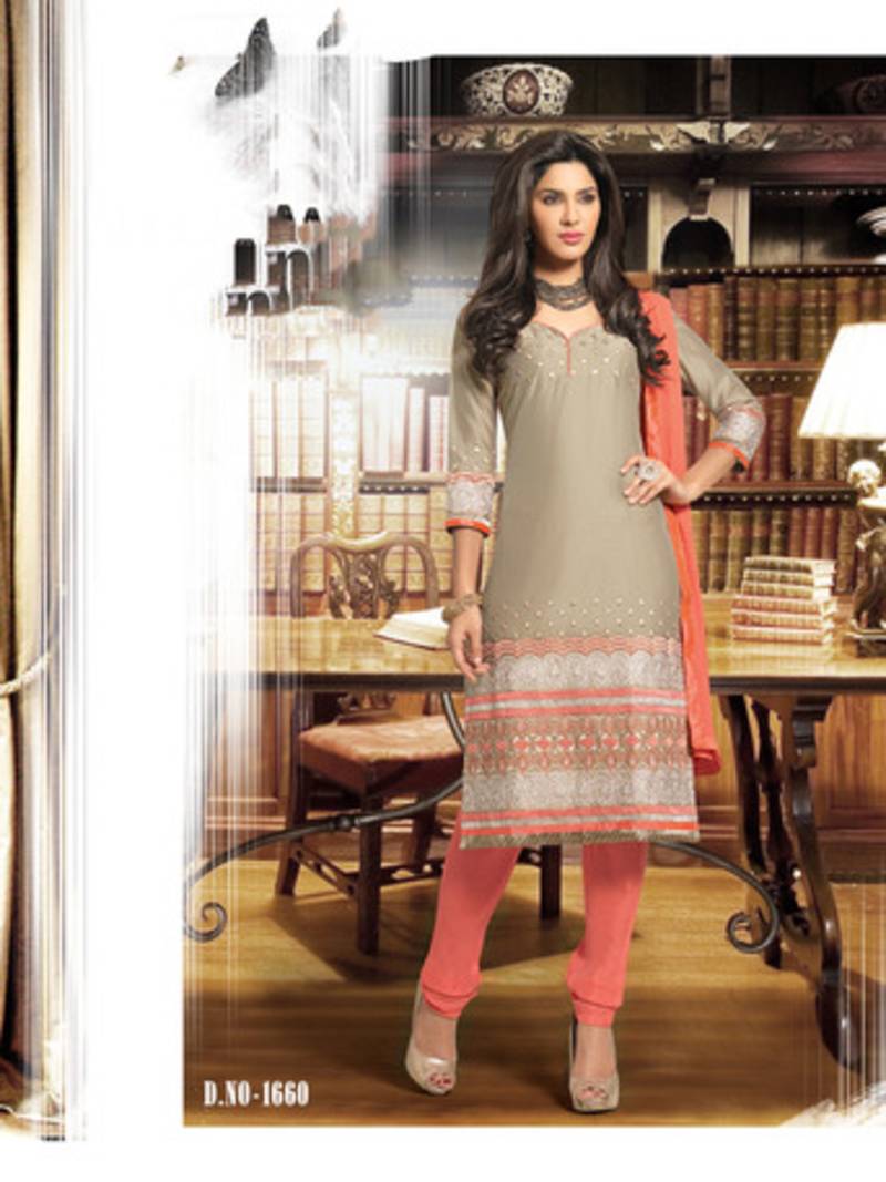 Grey Color Banarasi Chanderi Straight Cut Salwar Suit. - Viva N Diva ...
