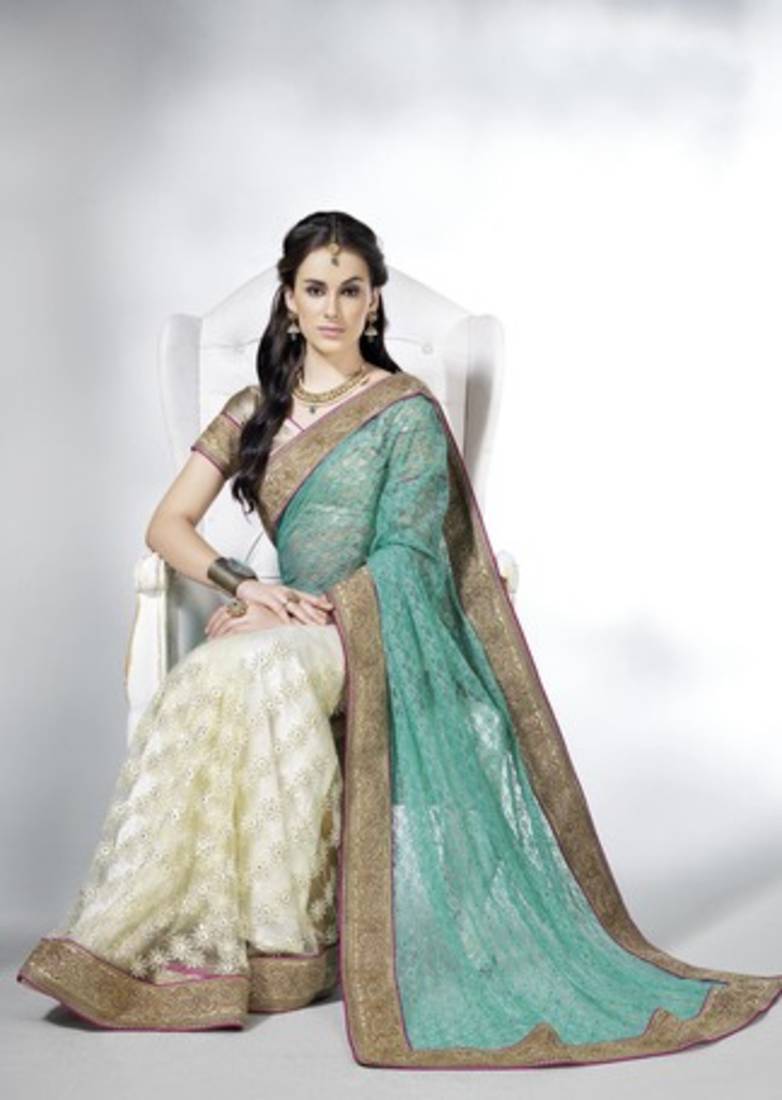 Sea Green,Tusser Colour Traditional Saree - MANVAA - 338013