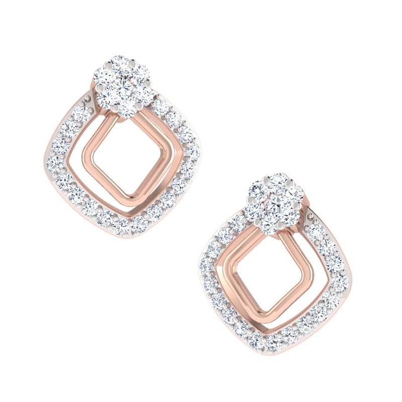 0.29 Ct Diamond Square Shaped Earrings in 9KT Rose Gold - His & Her ...