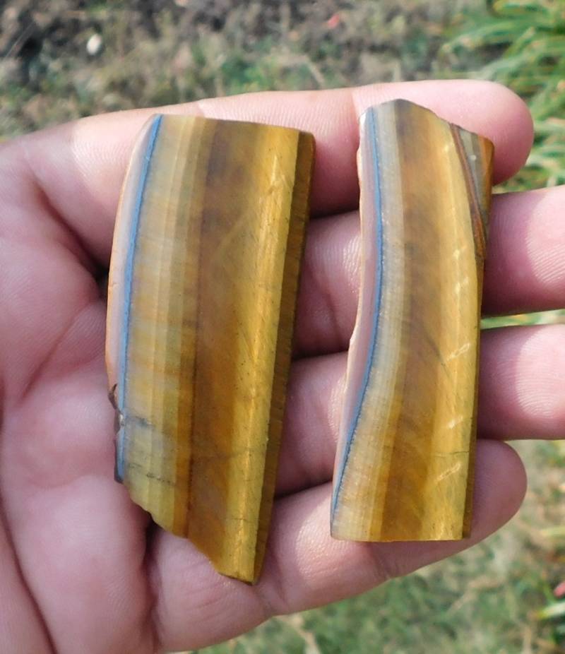 162.2 Cts 100% Natural Finest 2Pcs. Yellow Tiger Eye Mix Lot Cab Slab ...
