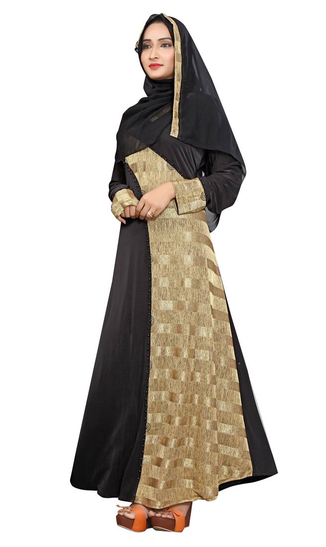 Black Printed Lycra Islamic Style Festive Wear Burka With Hijab - JSDC ...