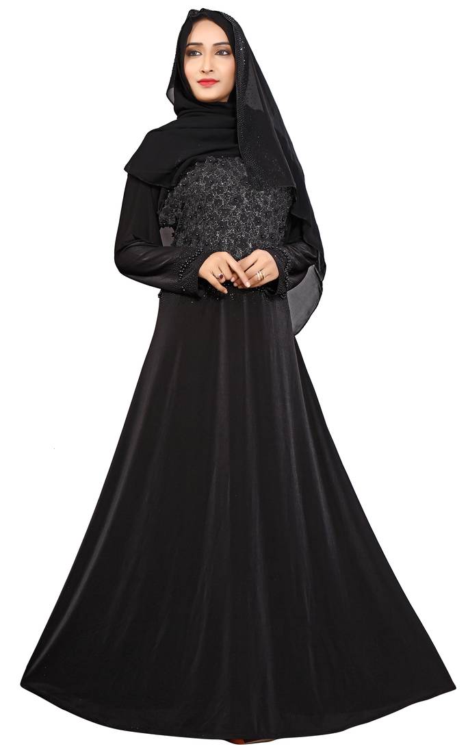 Black Printed Lycra Islamic Style Festive Wear Burka With Hijab - JSDC ...