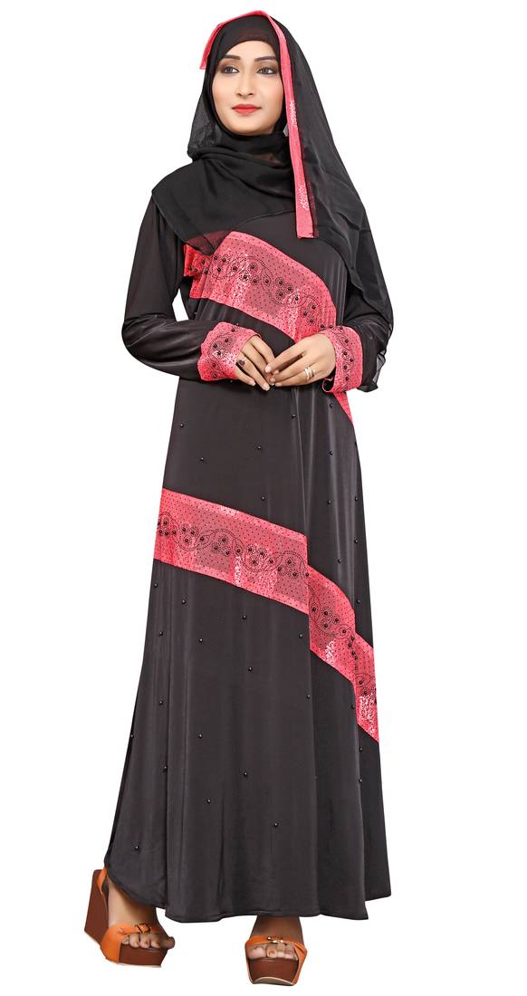 Black Printed Lycra Islamic Style Festive Wear Burka With Hijab - JSDC ...