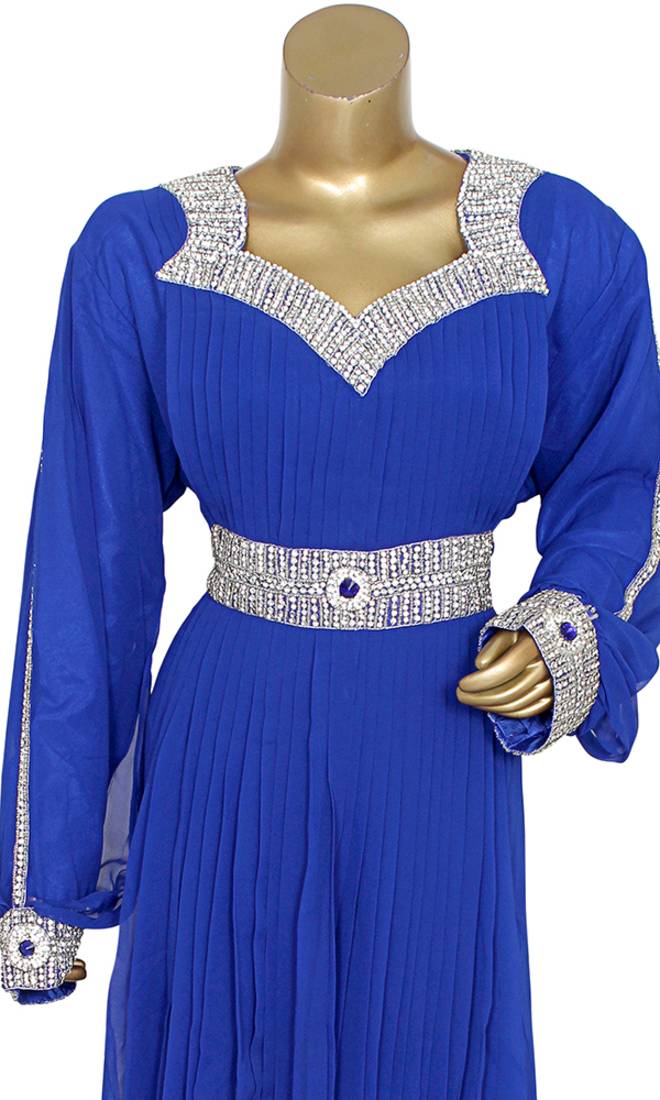 Royal Blue Crystal Embellished Georgette Kaftan Gown Maxi Dress ...