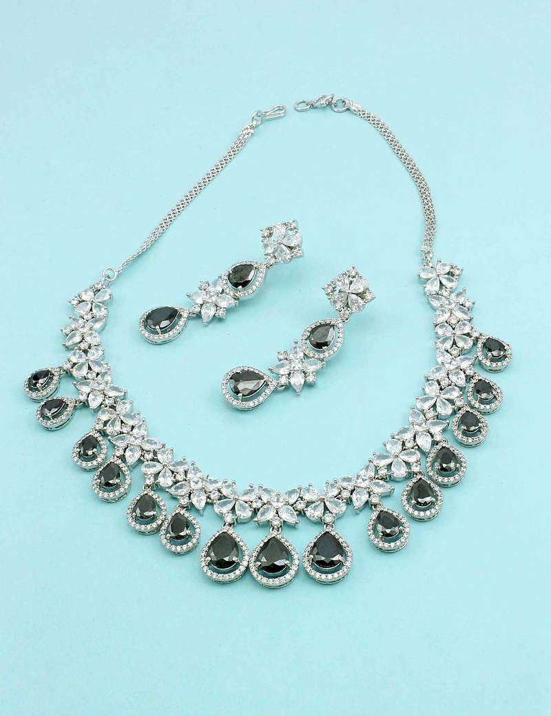 Black Cz Ad American Diamond Necklace Set Jewellery For Women Orniza