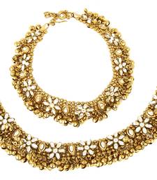 antique kundan flower gold plated payal anklet - the jewelbox - 341563