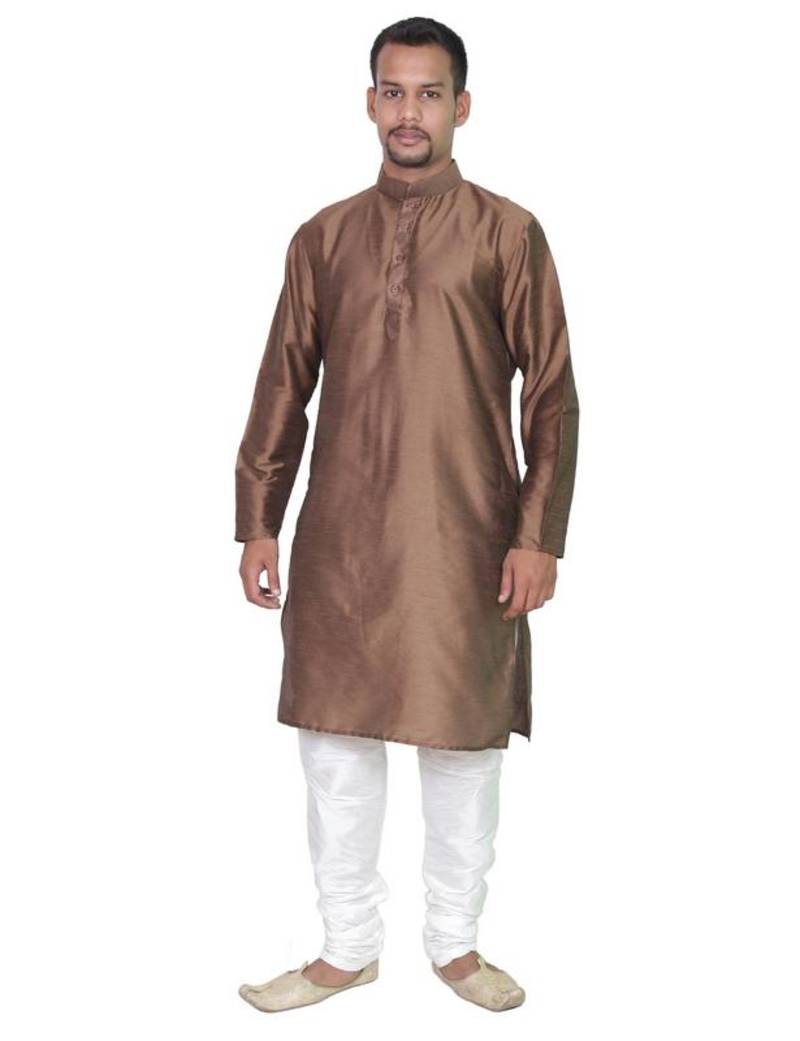 Brown Silk Ethnic Indian Traditional Mens Festive Wear Kurta Pyjama ...