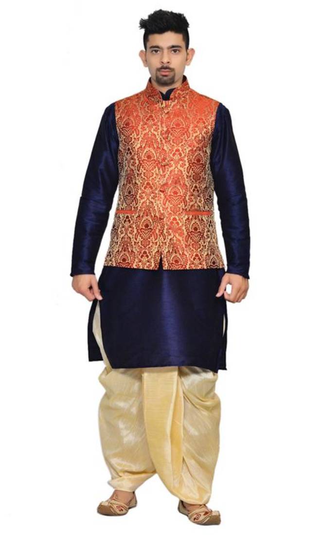 Red Silk Ethnic Indian Traditional Mens Festive Wear Dhoti Kurta with ...