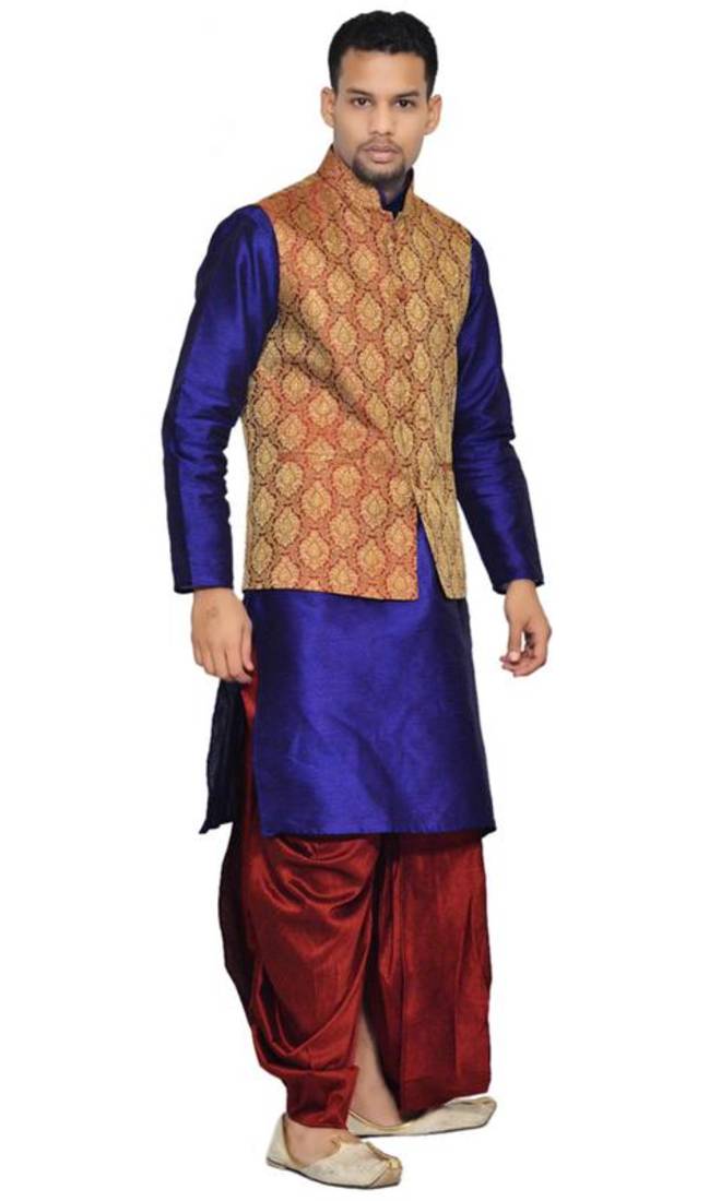 Maroon Silk Ethnic Indian Traditional Mens Festive Wear Dhoti Kurta ...