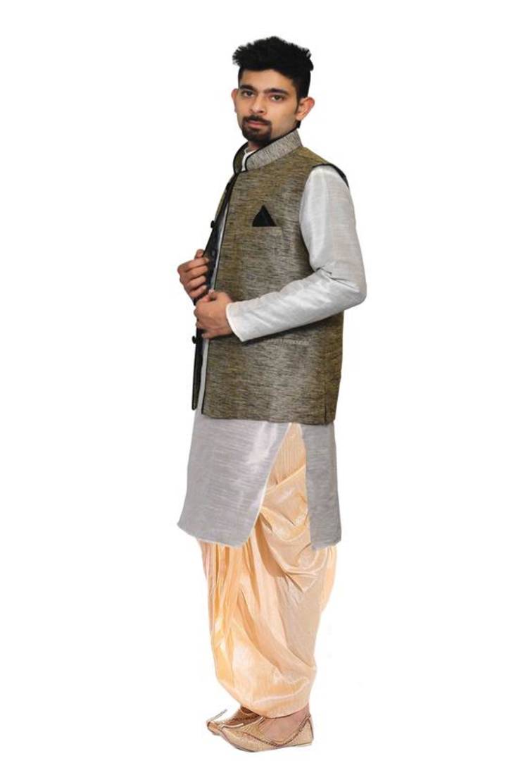 Black Silk Ethnic Indian Traditional Mens Festive Wear Dhoti Kurta with ...