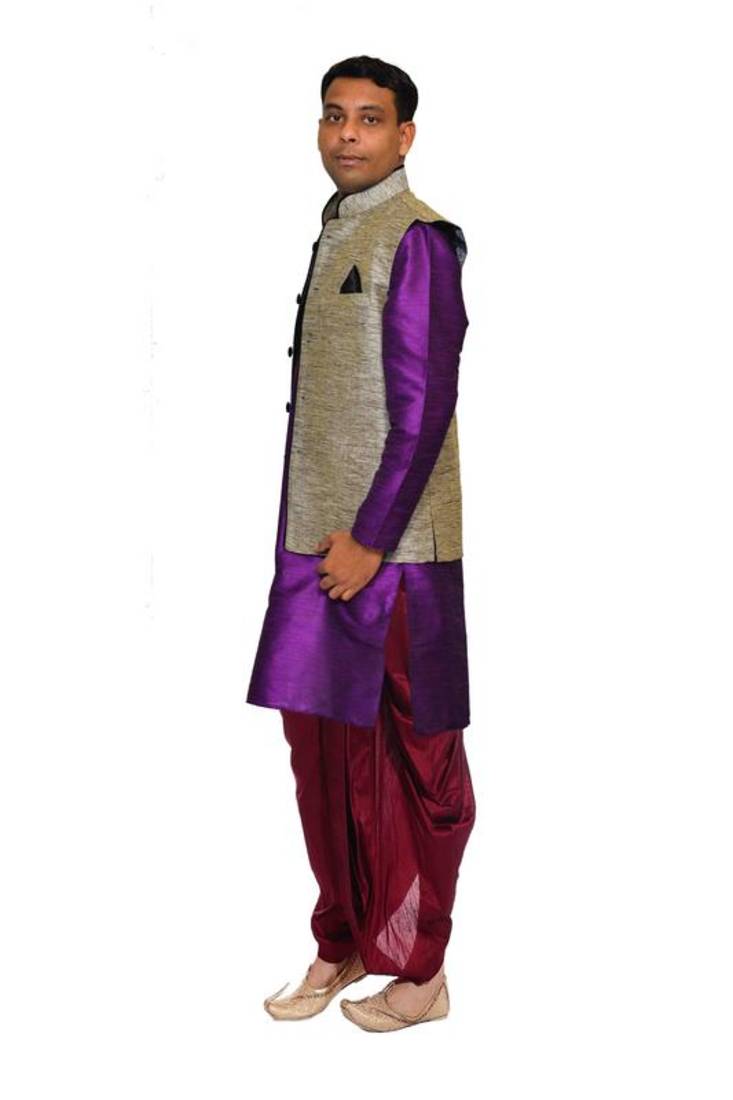 Black Silk Ethnic Indian Traditional Mens Festive Wear Dhoti Kurta with ...