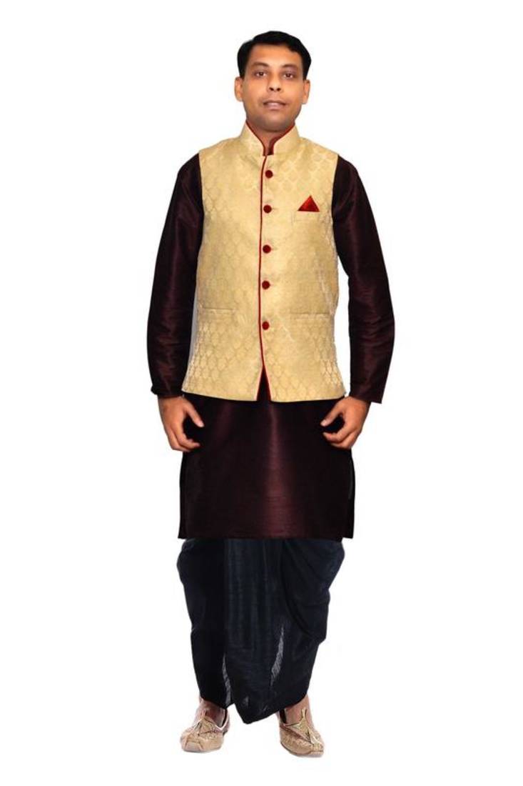 DarkGold Silk Ethnic Indian Traditional Mens Festive Wear Dhoti Kurta ...