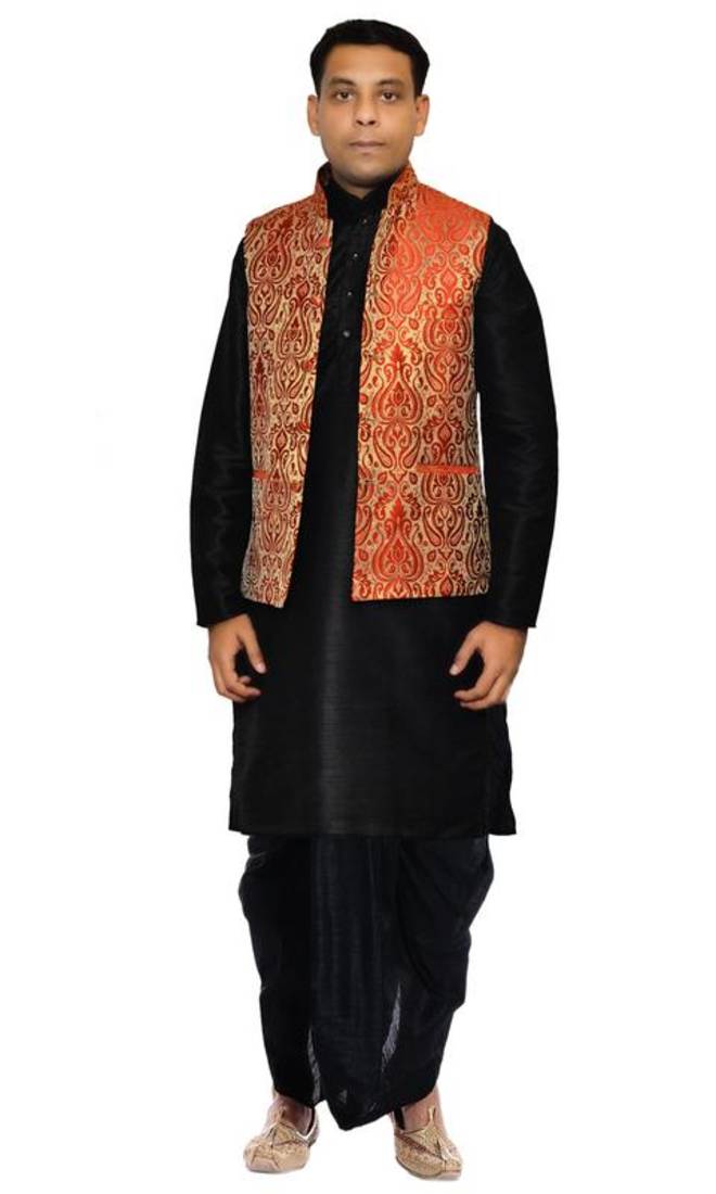 Red Silk Ethnic Indian Traditional Mens Festive Wear Dhoti Kurta with ...