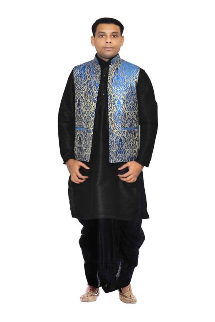 Blue Silk Ethnic Indian Traditional Mens Festive Wear Dhoti Kurta with ...