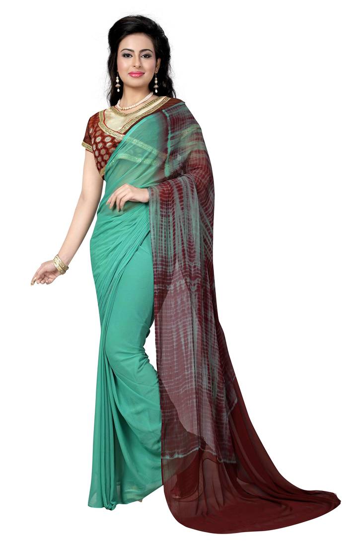 Multicolor printed nylon saree with blouse - Sweetiepie Fashion - 2559641