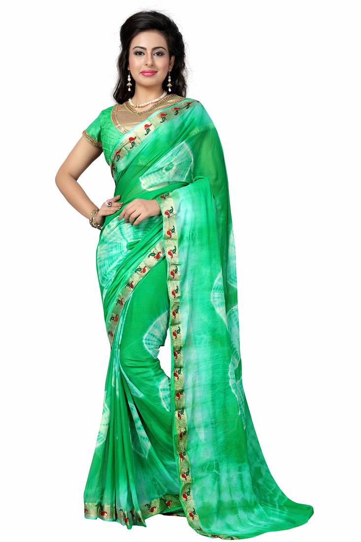 Multicolor printed nylon saree with blouse - Sweetiepie Fashion - 2559642
