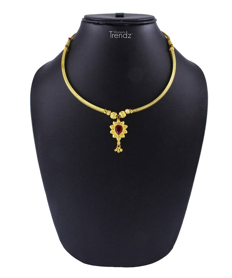 Traditional Handmade Jewellery Chandrakor Thushi & Red Crystal Pendal ...