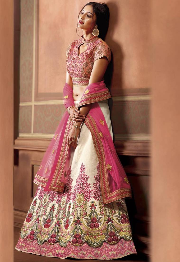 White two tone silk heavy embroidery lehenga with dupatta - DesiButik ...