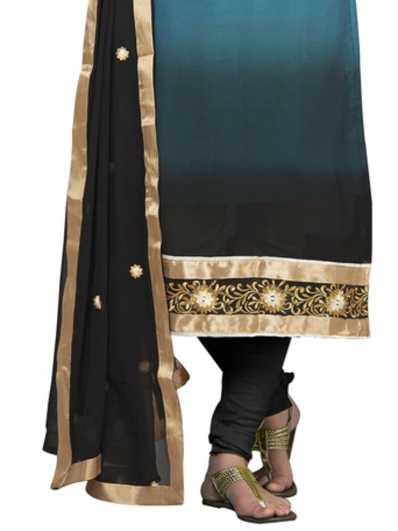 Blue - Black embroidered Georgette semi-stitched with dupatta - Surat ...