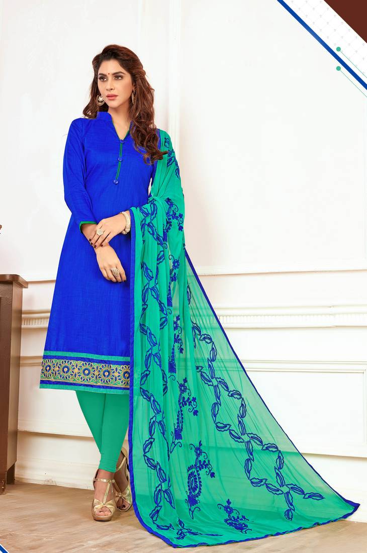 Blue embroidered cotton salwar - Blissta - 2570539