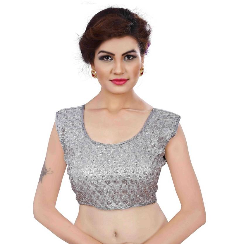 silver cotton embroidered stitched blouse - Bhanderi Enterprise - 2579173