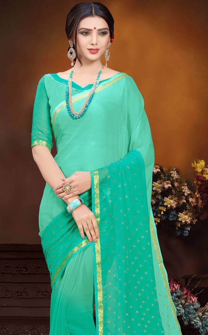 Blue woven chiffon saree with blouse - Sudarshan Family Store - 2579258