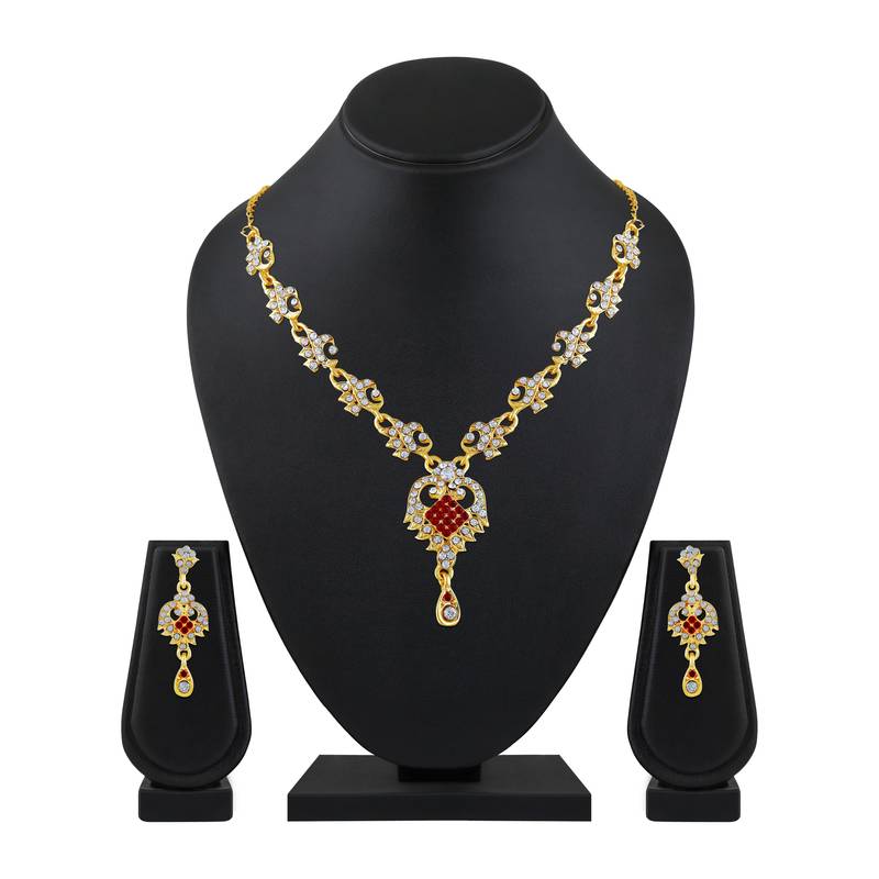 Intricately White Stone Gold Plated Princess Style Necklace Set For ...