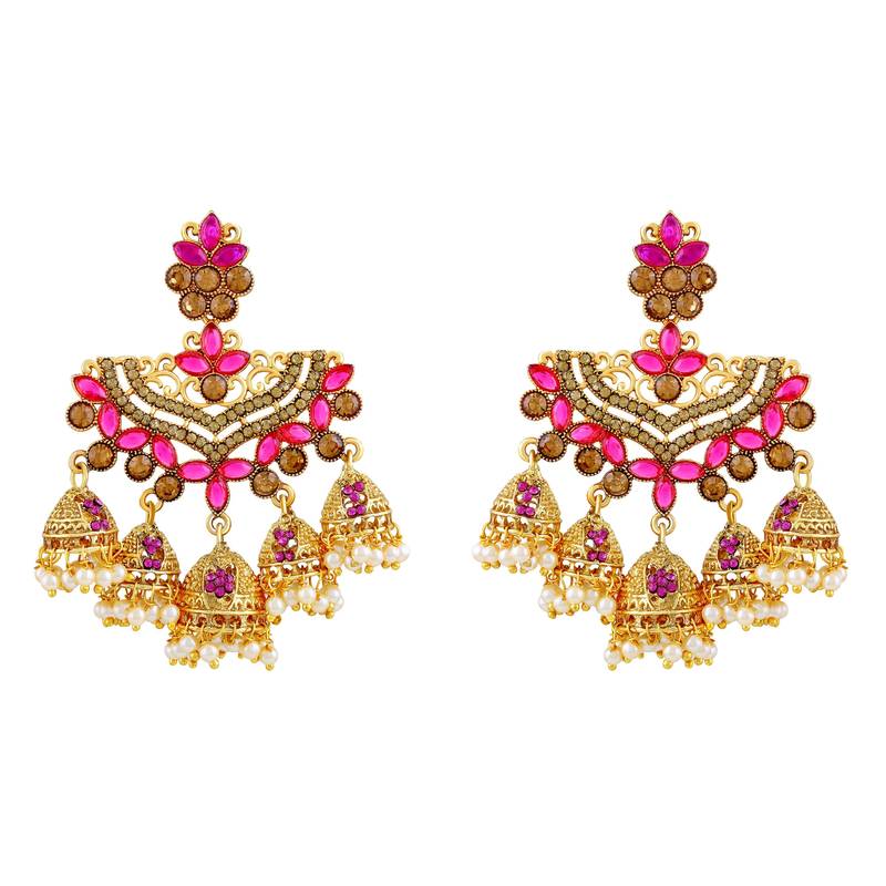 Ethnic Pink Kundan Gold Plated Jhumki Earring For Women - Asmitta - 2580061