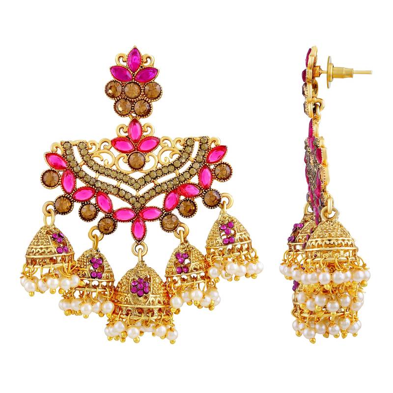 Ethnic Pink Kundan Gold Plated Jhumki Earring For Women - Asmitta - 2580061