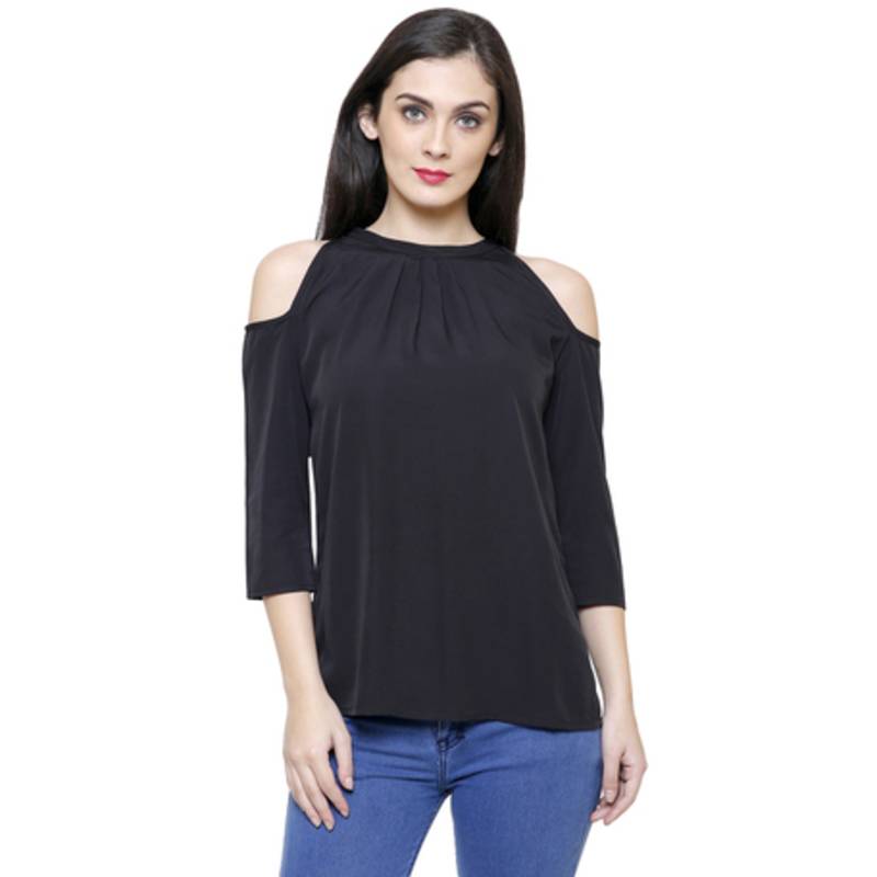 Black Crepe Solid Crepe tops - The Shopping Fever - 2585038
