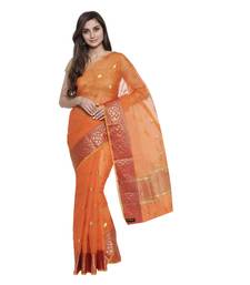 Orange plain cotton saree with blouse - Pavecha's - 2592632