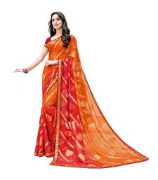 Red printed chiffon saree with blouse - Ankit Fashions - 2600545