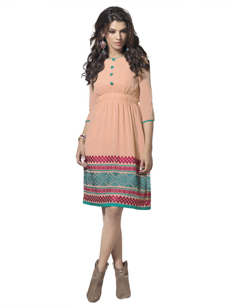 Light Orange Color Pure-Georgette Party Wear Embroidered Kurti - Surat ...