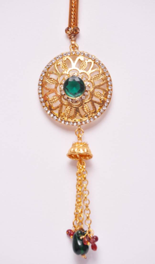 Gold Emerald Green Stone Drop Beads Challa Waist Key Chain Satka ...