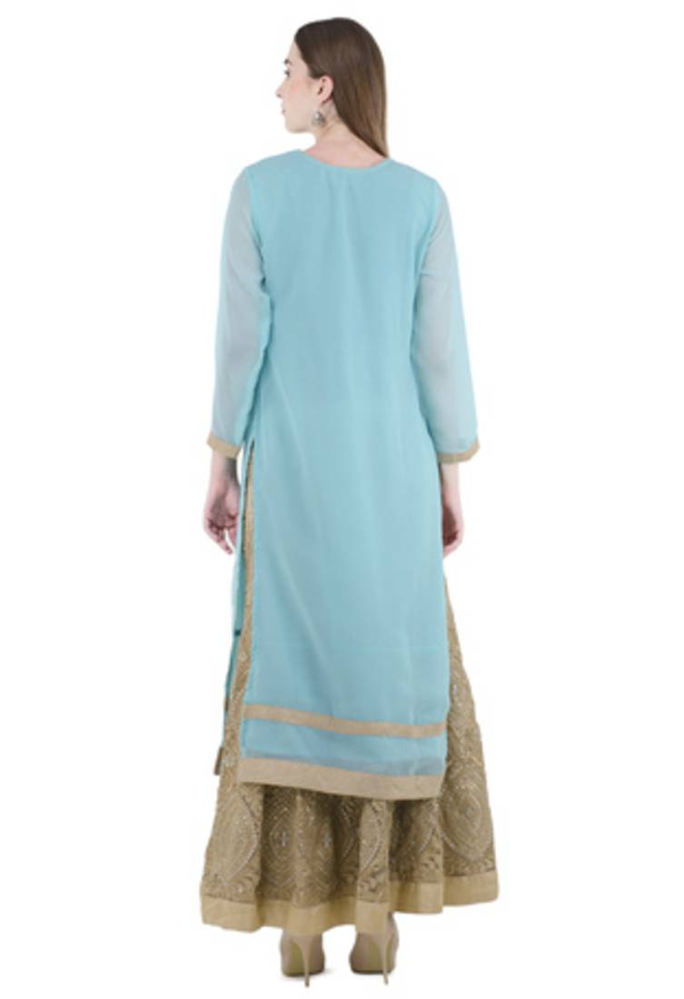light_blue embroidered Georgette stitched kurti - ZOEYAMS - 2621956
