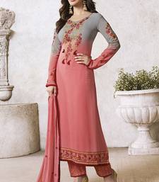 Dark-peach embroidered georgette salwar - Monjolika - 2624542