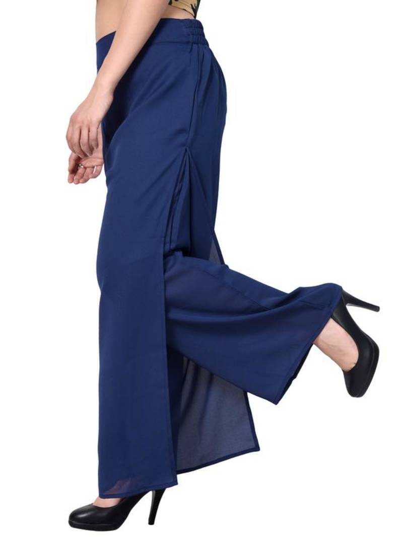 Royal Blue Georette casual palazzo pants - Shaurya-F - 2626384