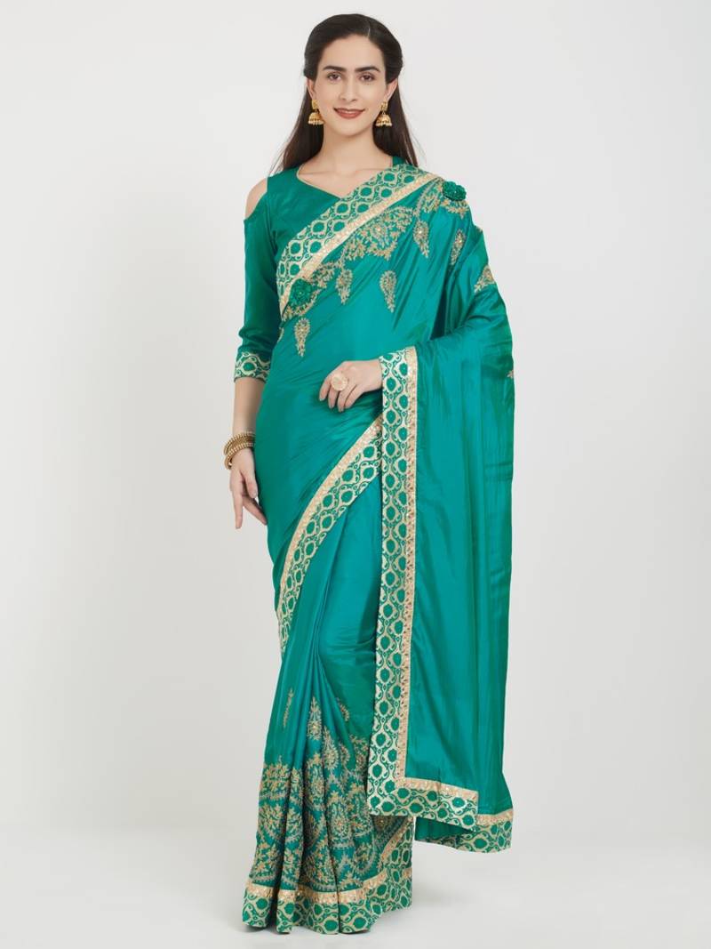 cyan silk saree with blouse - Indian Women Fashions Pvt Ltd - 2628185