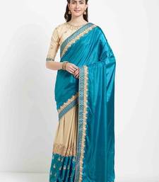 cyan and beige silk and lycra saree with blouse - Indian Women Fashions ...