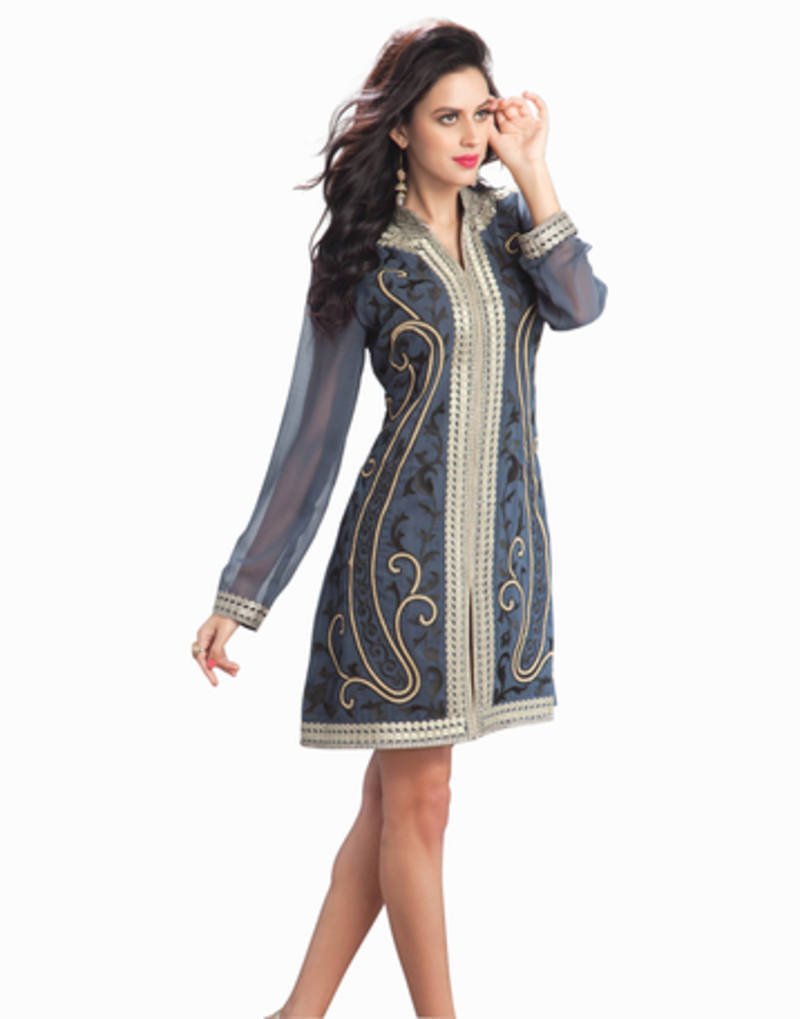 Grey Color Pure Georgette Casual Wear Embroidered Kurti - Surat Tex ...