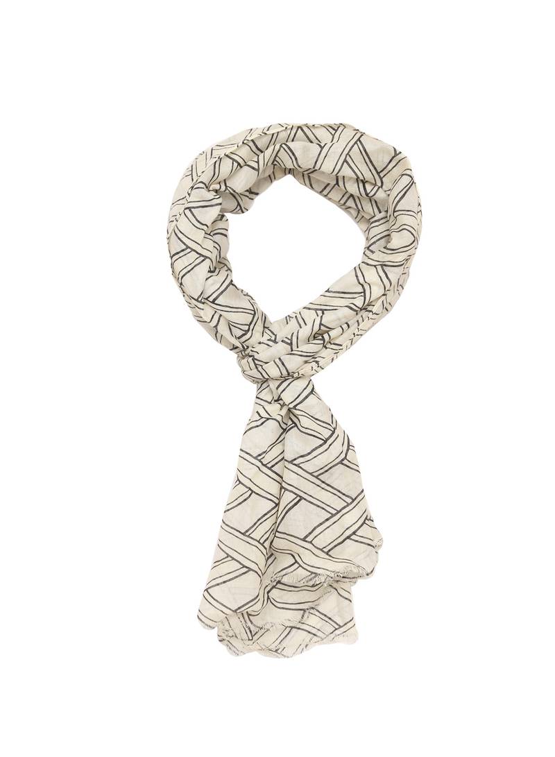 Navy blue and cream cotton printed stole and dupattas - GRISHTI - 2656088