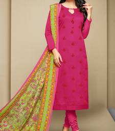 Magenta embroidered cotton salwar with dupatta - Monjolika - 2656098